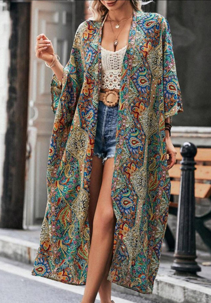 Etnik Desen Salaş Maxi Kimono